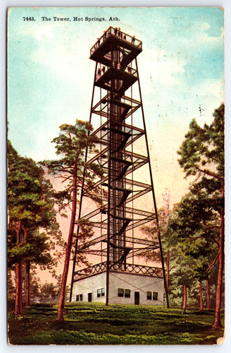 VINTAGE POSTCARD ANTIQUE OLD WOODEN OBSERVATION TOWER HOT SPRINGS ...