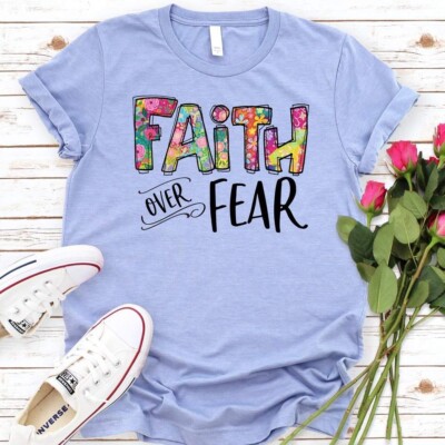 Women's Faith Over Fear Lt. Blue Tee Love in Faith Brand XL SALE!!! | eBay