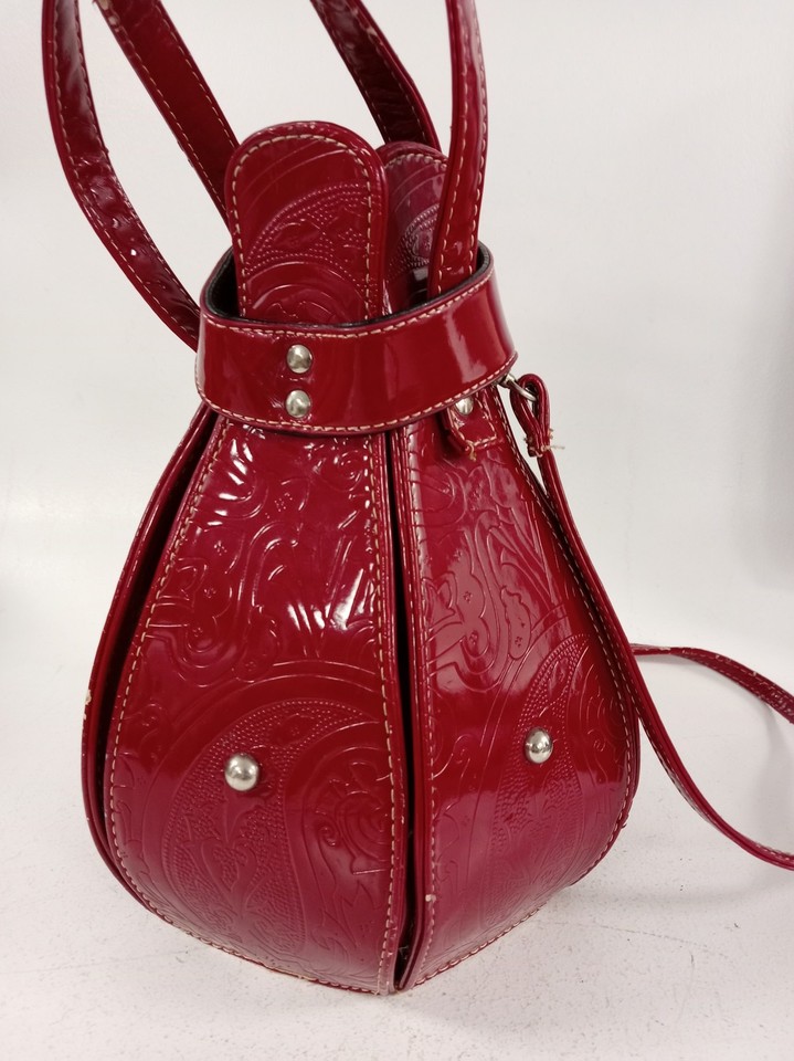 Red Embossed Patent Leather Style Barrel Handbag by Systyle Paris | eBay