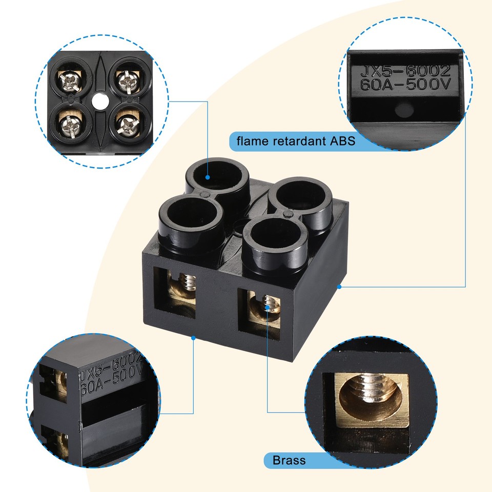 Terminal Block 500V 60A Dual Row 2 Positions Screw Electric Barrier ...