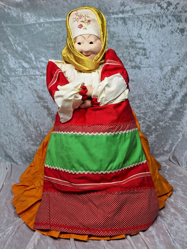 Vintage Babushka Russian Woman Tea Cozy Warmer 23" Red Orange ...