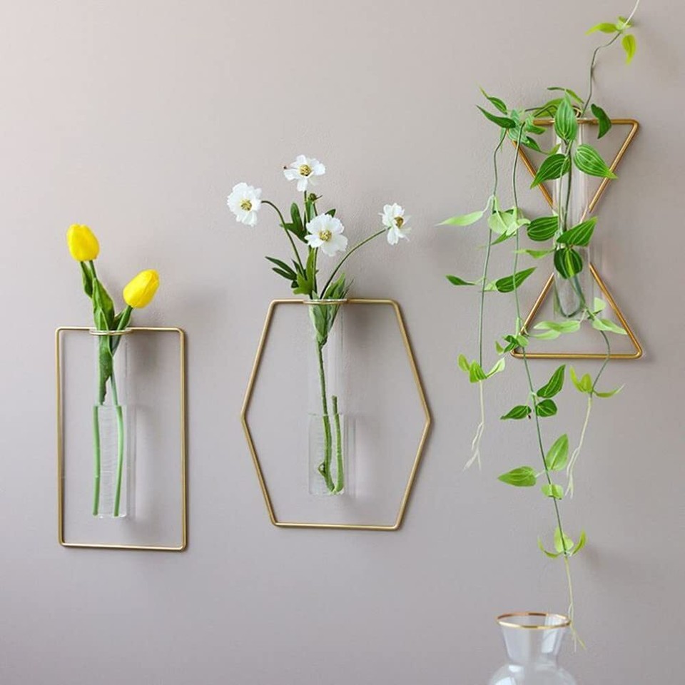 Nordic Wall Vase Hanging Geometric Gold Flower Vase Wall Mount Metal ...