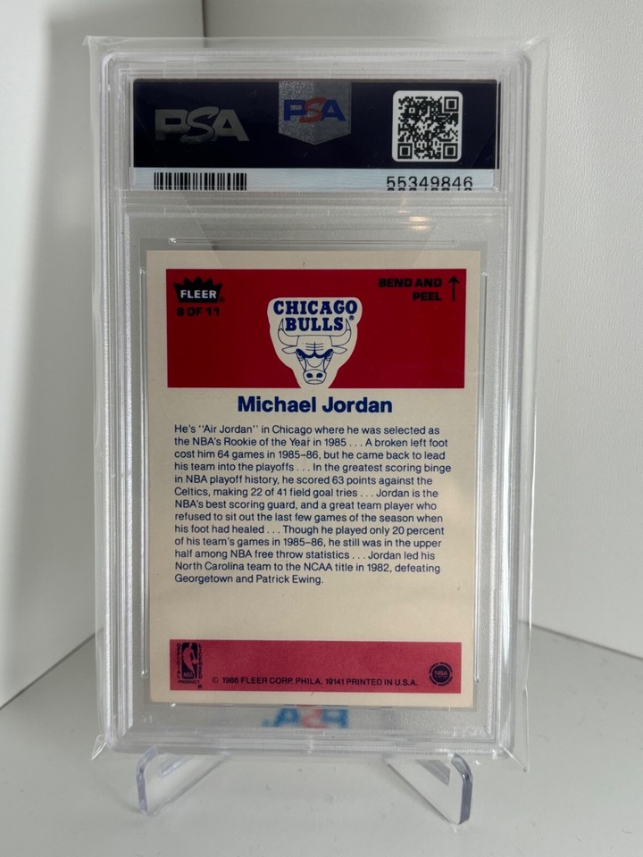 1986 Fleer Sticker #8 Michael Jordan PSA 8 NM-MT Rare in this condition ...