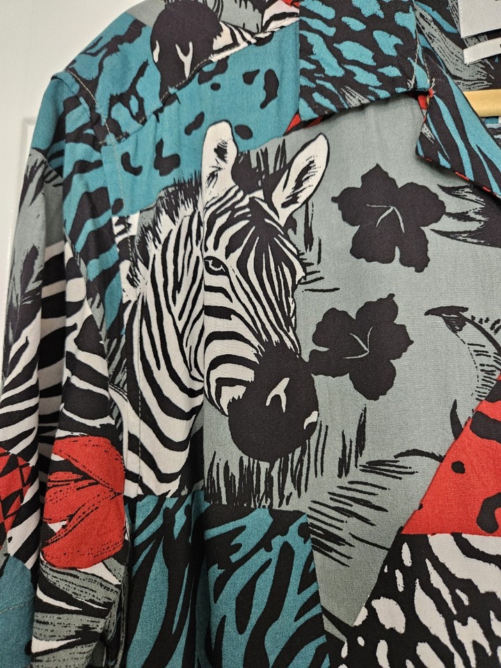 Mens Short Sleeved Hawaiian Shirt. Size M. Red Teal Zebra Print ...