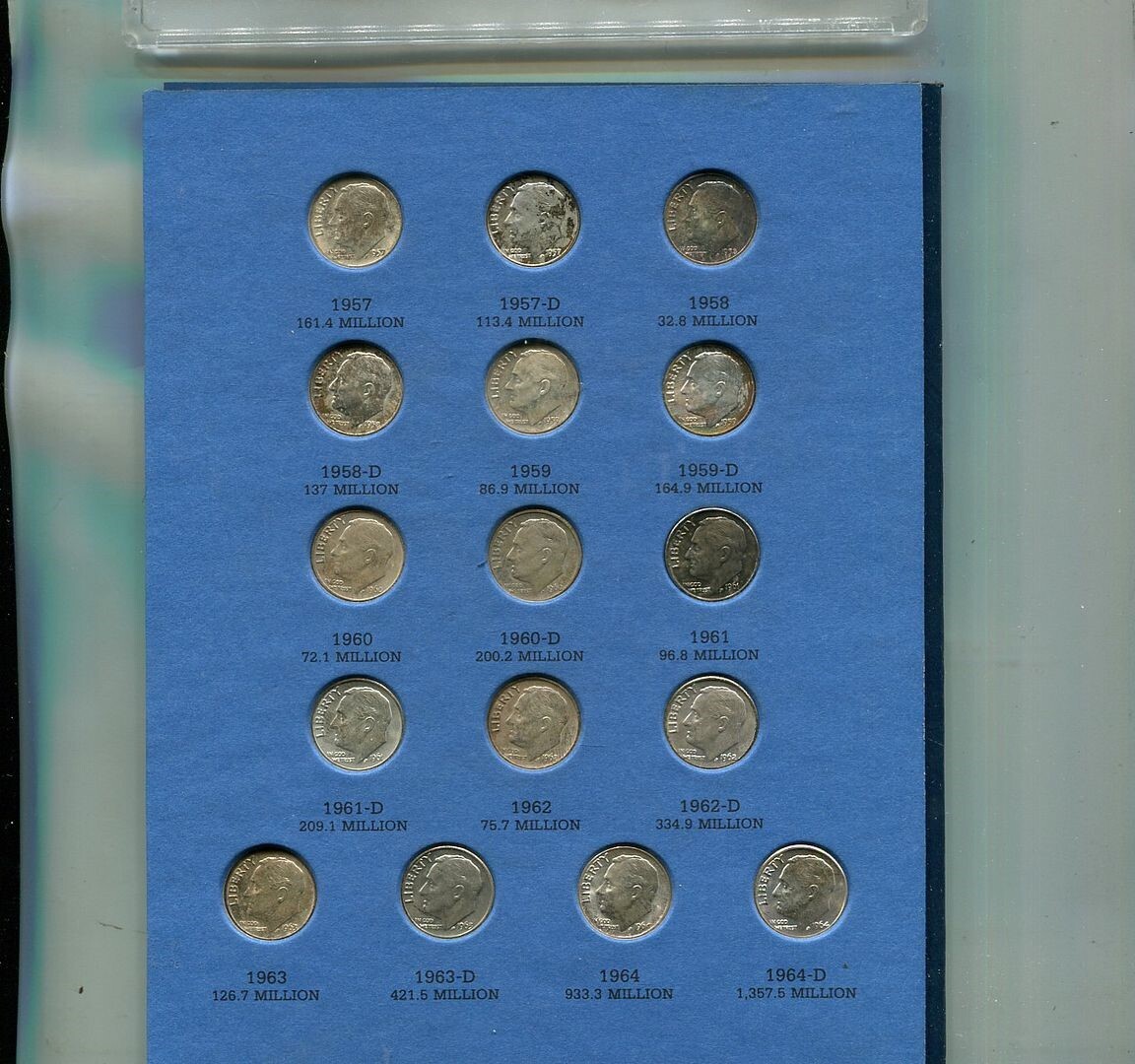 1946 - 1964 D S P ROOSEVELT SILVER DIME 48 COIN SET CIRC AU BU W/FOLDER ...