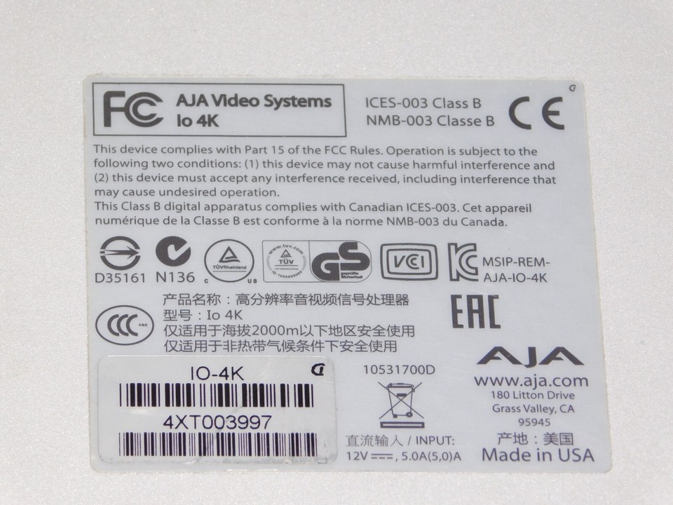 AJA Video Systems IO-4K Portable Capture Output Device Module Unit Made ...