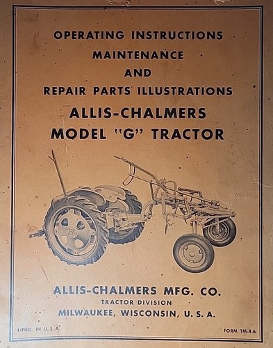 Allis Chalmers model G Farm Lawn Garden Tractor Owner & Parts Manual A ...