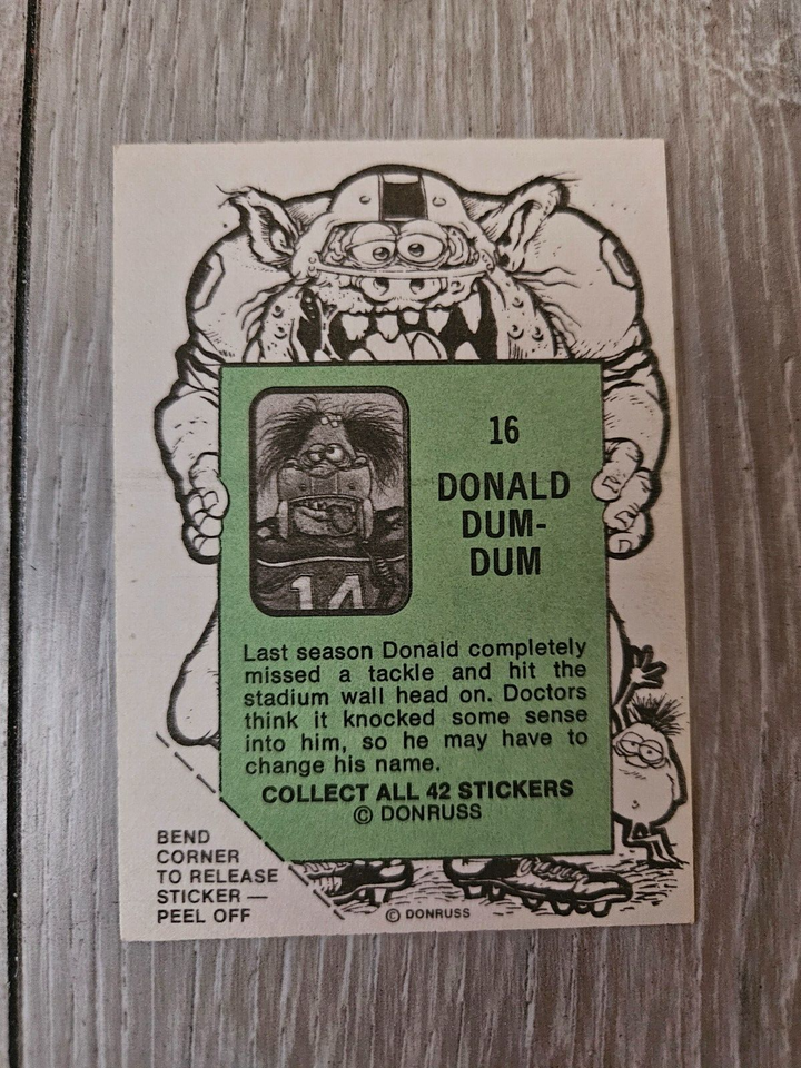 Donald Dum-Dum Sticker card Football #16 Donruss 1974 Super Freaks | eBay