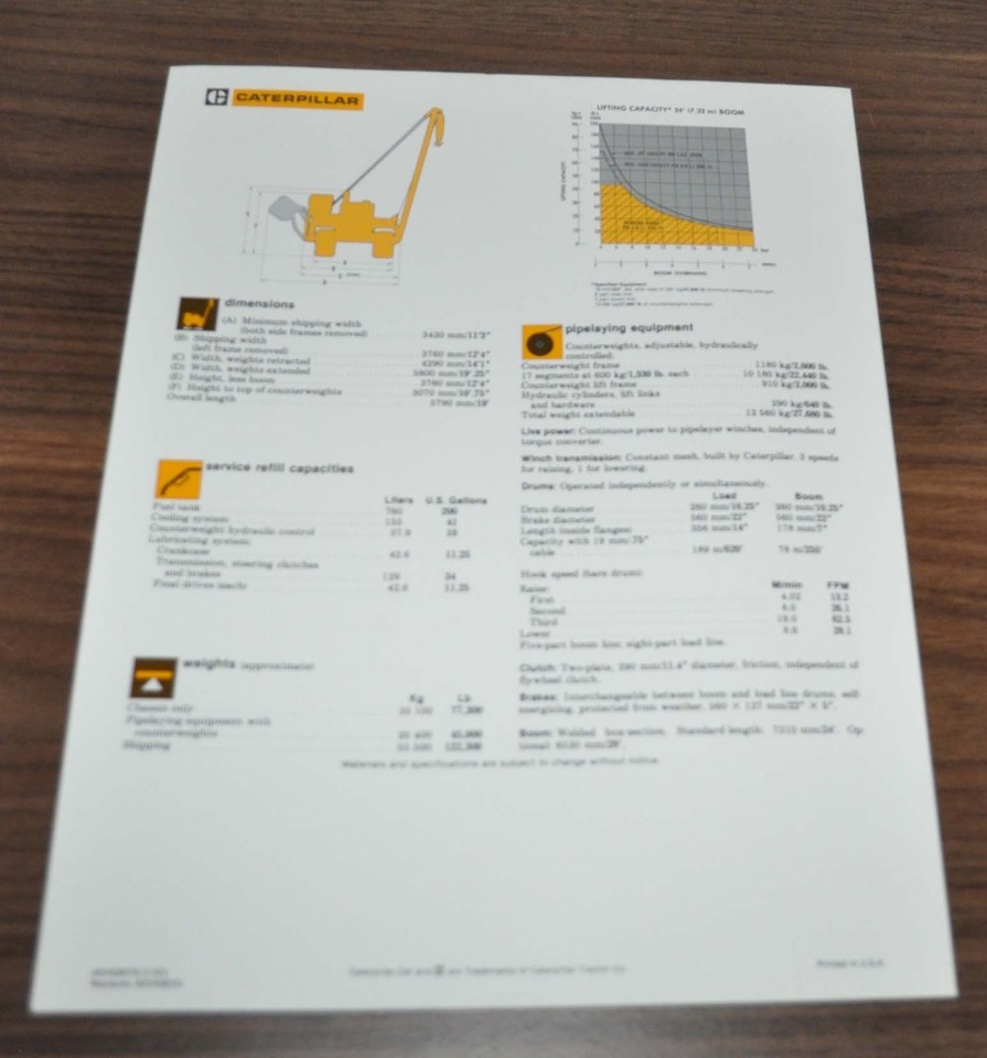 Caterpillar 594H Pipelayer Tractor Specification Technical Cat Brochure ...