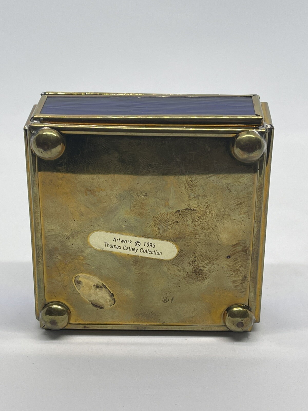 Vintage 1993 Blue Glass Brass Mirrored Trinket Box Thomas Cathey ...