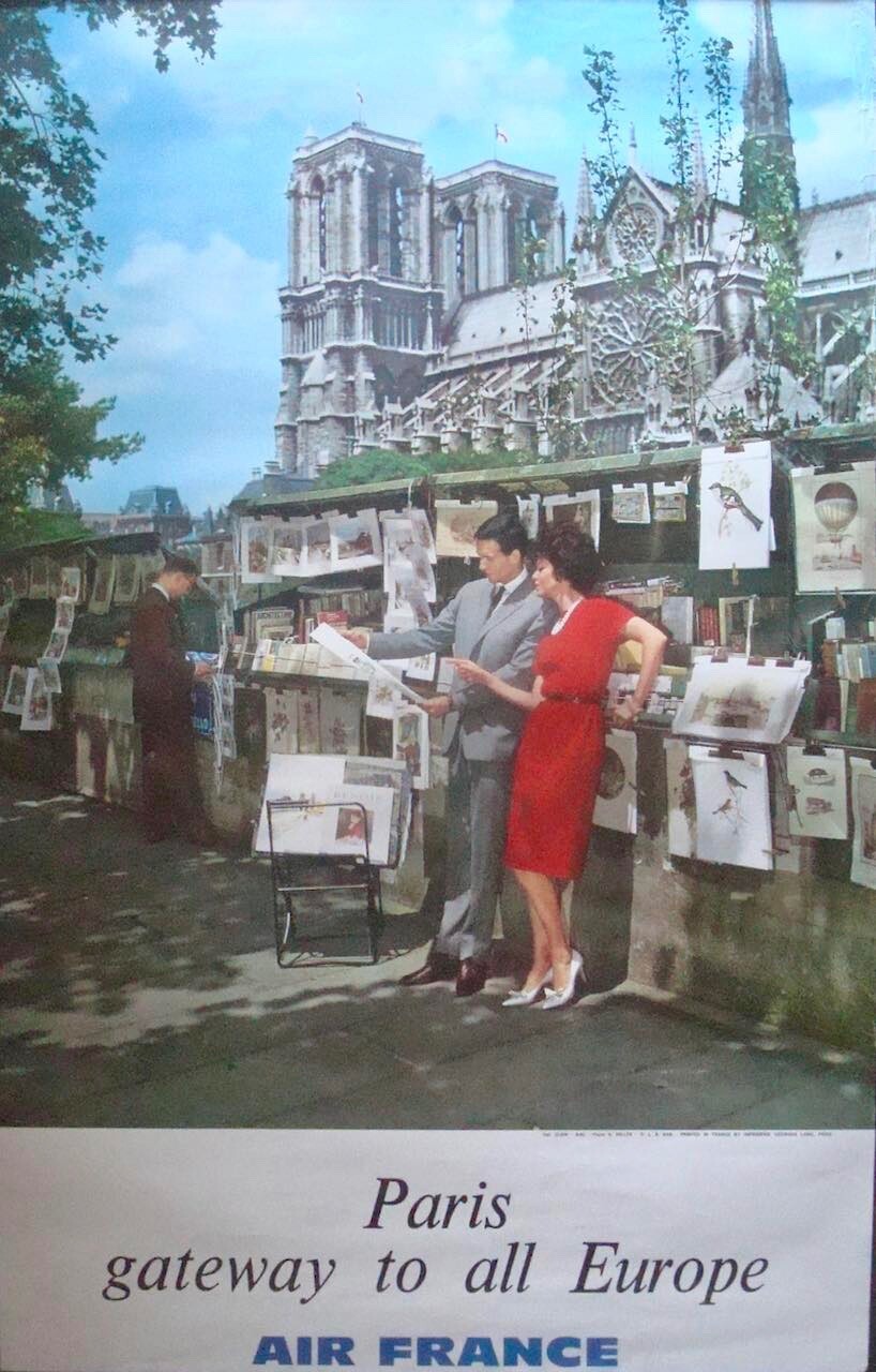 AIR FRANCE PARIS GATEWAY Vintage Airlines Travel poster 1963 25x40 NOTRE DAME | eBay