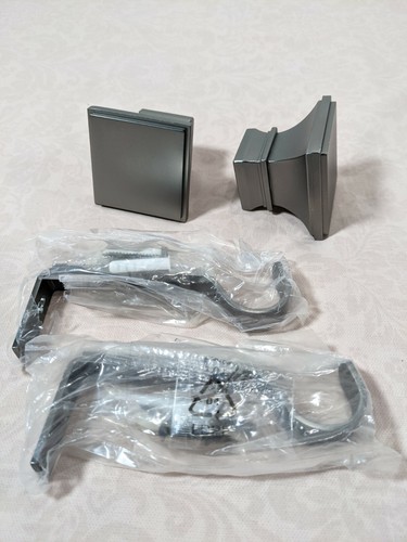 Antique silver metal curtain rod brackets and finials end caps 5 sets ...