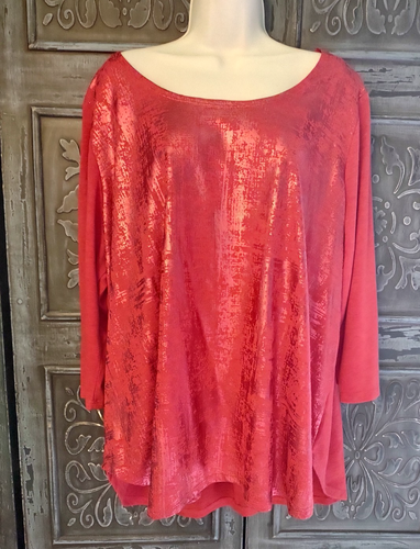 Lane Bryant Size 3X Top Red Shimmer Detailing Scoop Neck Christmas ...