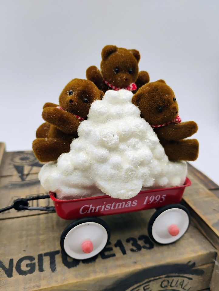 Vintage Figis Little Red Wagon Christmas Ornament 1995 Teddy Bears 2.5 ...