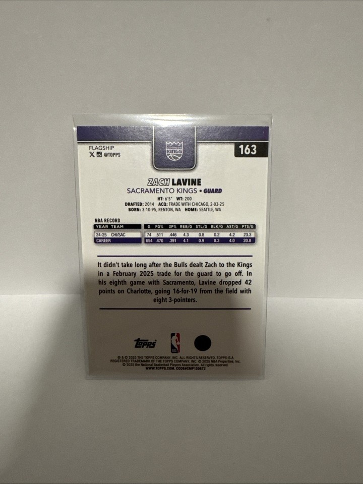 2025-26 Topp Zach Lavine #163 Sacramento Kings Cracked Ice | eBay