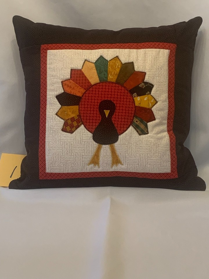Holiday Thanksgiving Turkey Throw Pillow 15" quilted & appliqued ...
