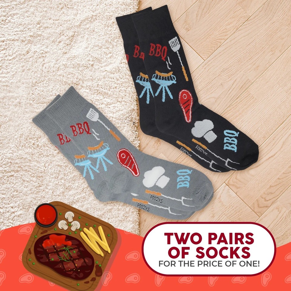 BBQ Grill Barbecue Raw Meat Steak Chef Cook Spatula 2 Pairs Foozy Socks ...