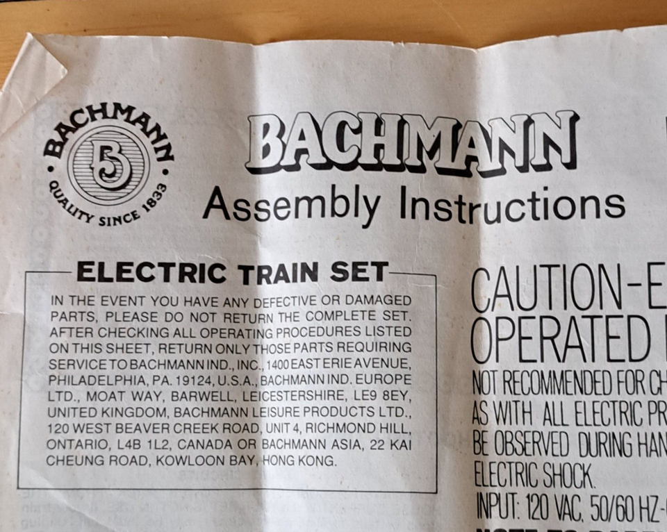 Bachmann Electric Train Set Assembly Instructions HO & N Operation ...