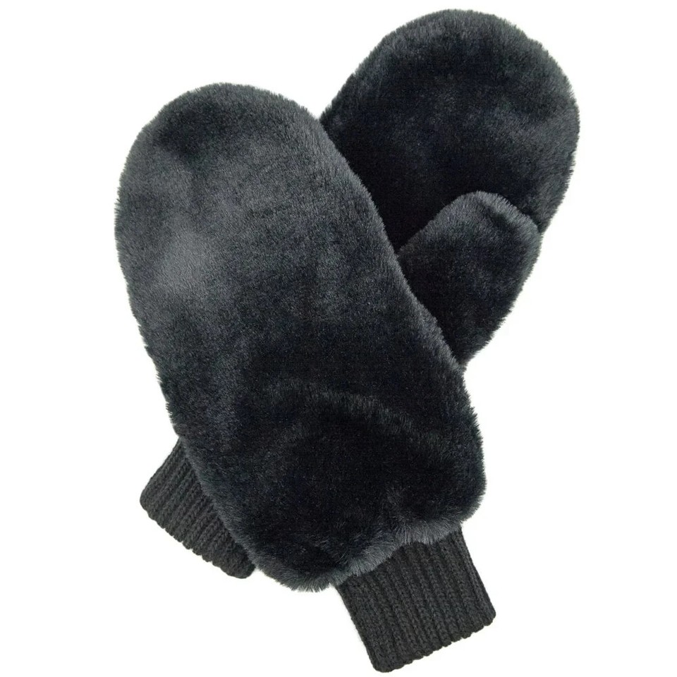 Women's Fur Mittens Handmade Double Mittens Faux Fur Upper Knit Lining ...