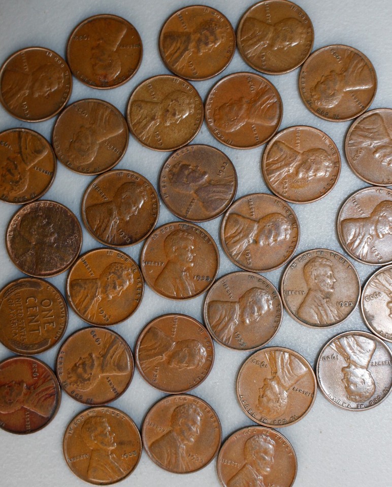 30 Coin Lot 1933 Lincoln Wheat Pennies 1c US Coins Circulated Fine to ...