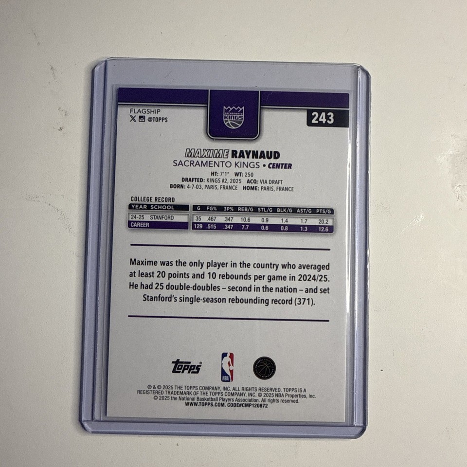 Maxime Raynaud 2025-26 Topps Flagship True Gold Tip Off Parallel Rookie ...