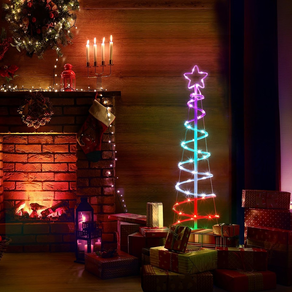 4FT Multicolor Outdoor Christmas Tree Light LED Animated Xmas Spiral ...