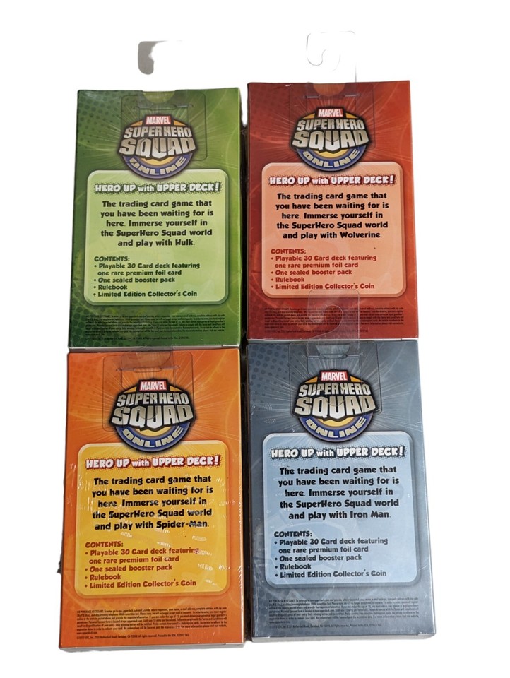 4x Marvel Super Hero Squad Cards Intro Packs Hulk/Iron Man/Spiderman ...
