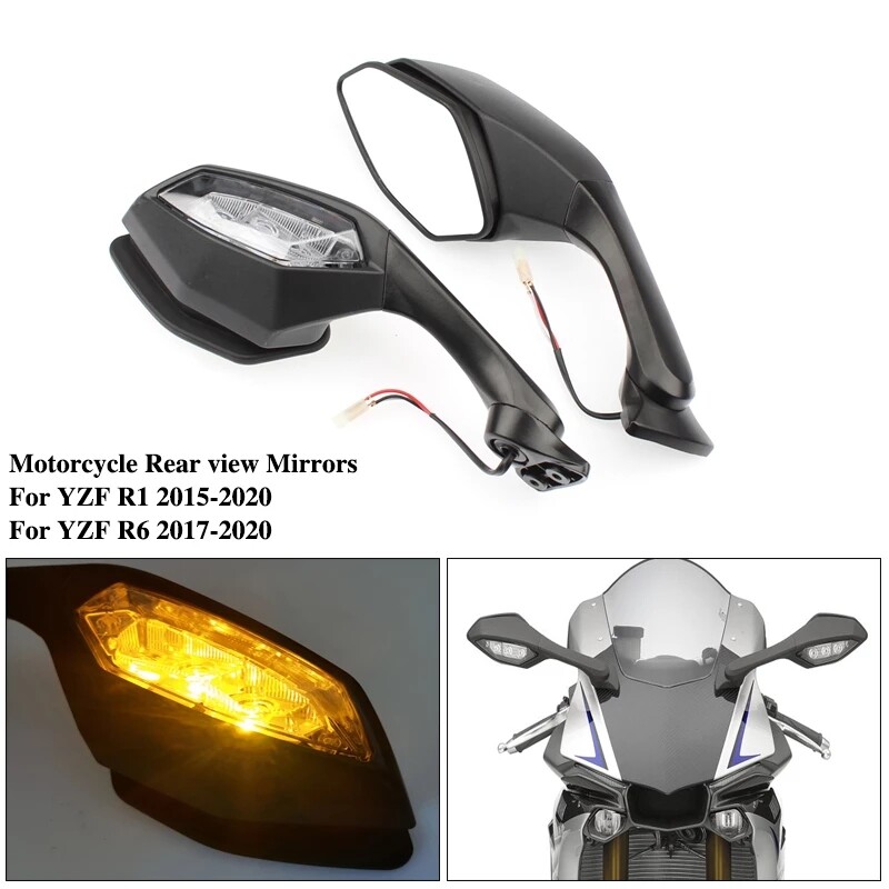 Rear View Mirrors W/ LED Turn Signal For Yamaha YZF-R1 2015-2020 YFZ-R6 ...