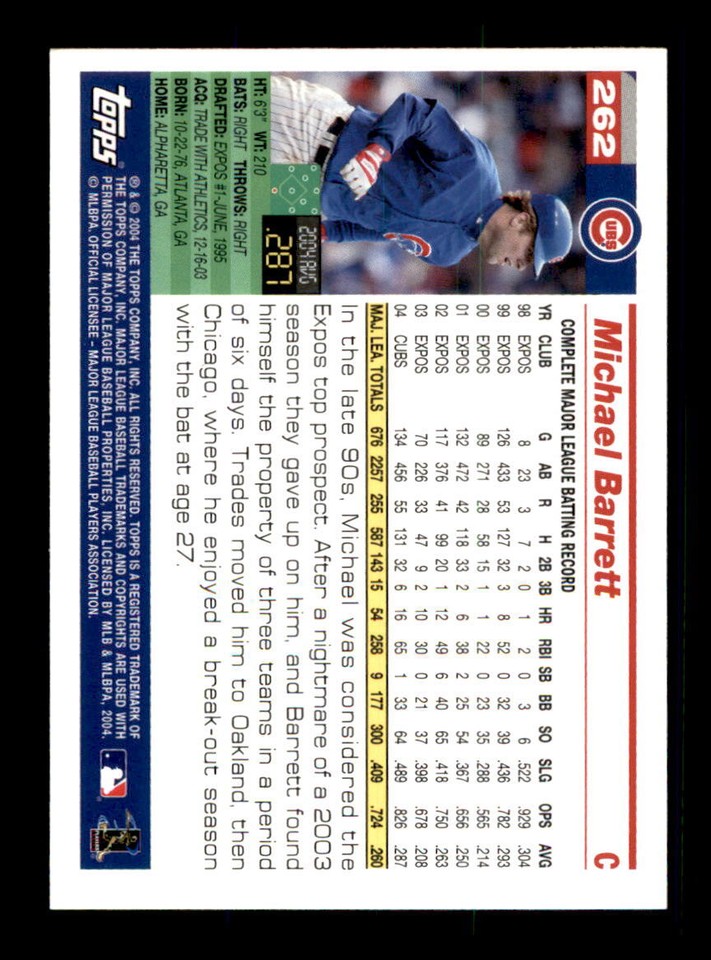 2005 Baseball Topps Michael Barrett Chicago Cubs #262 | eBay
