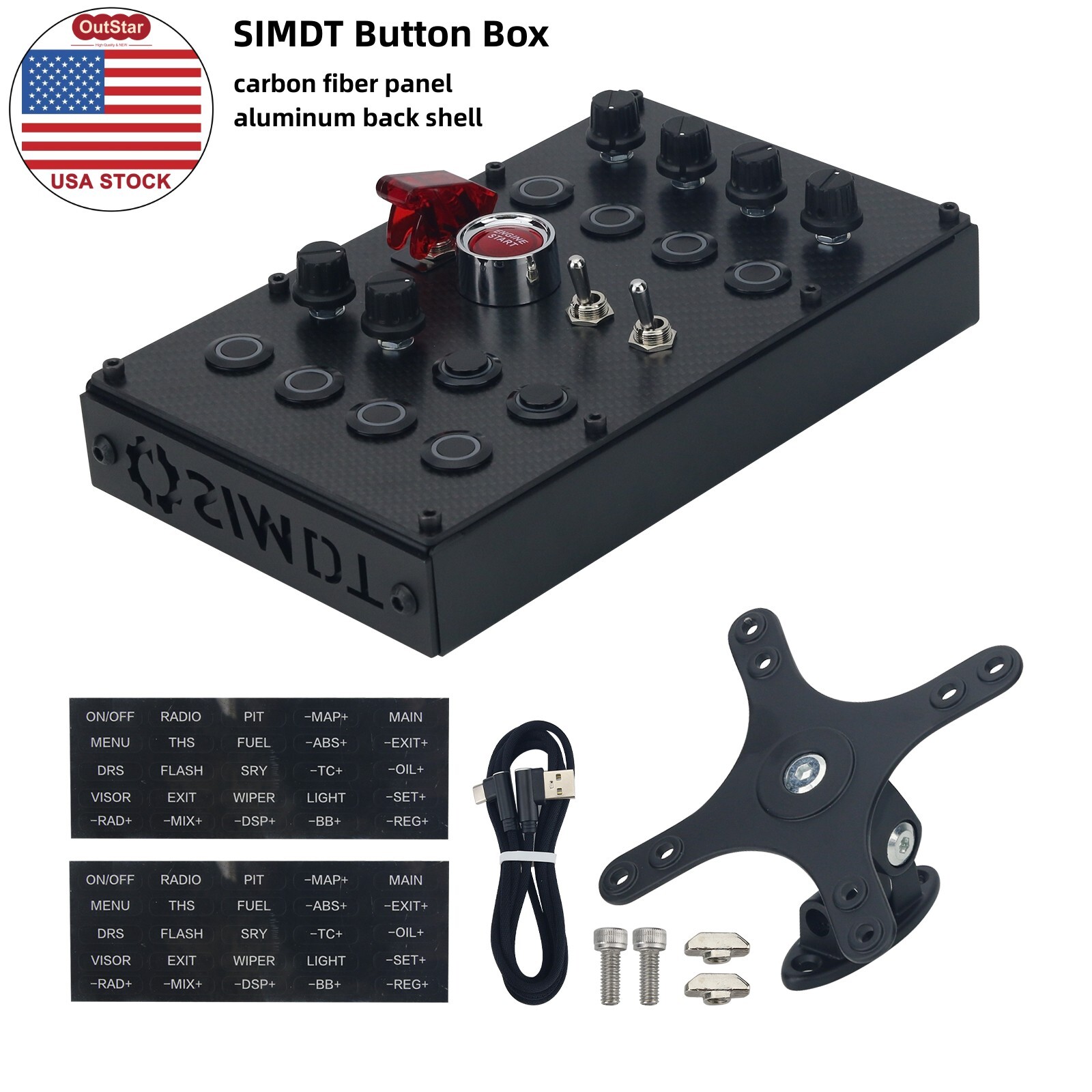 SIMDT Button Box SIM Racing Control Box Simulator w/Carbon Fiber Panel ...