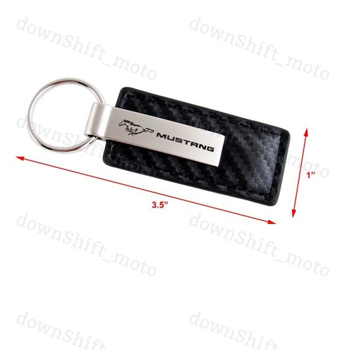 For Ford MUSTANG Rectangle Carbon Fiber Leather Chrome Key Fob Keyring Keychain | eBay