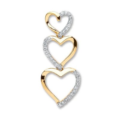 9ct Yellow Gold 0.15ct Diamond Three Heart Pendant Made in London | eBay