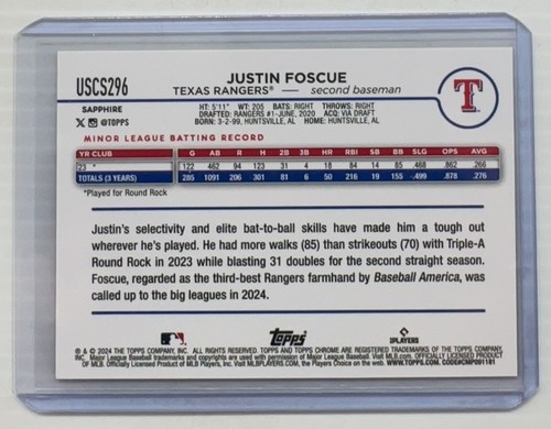 2024 Topps Chrome Update Sapphire Justin Foscue Gold Rookie RC #39/50 ...