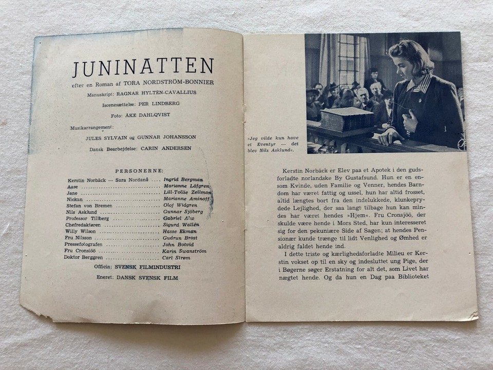 Juninatten Ingrid Bergman Gunnar Sjöberg Olof Widgren 1940 Danish Movie ...