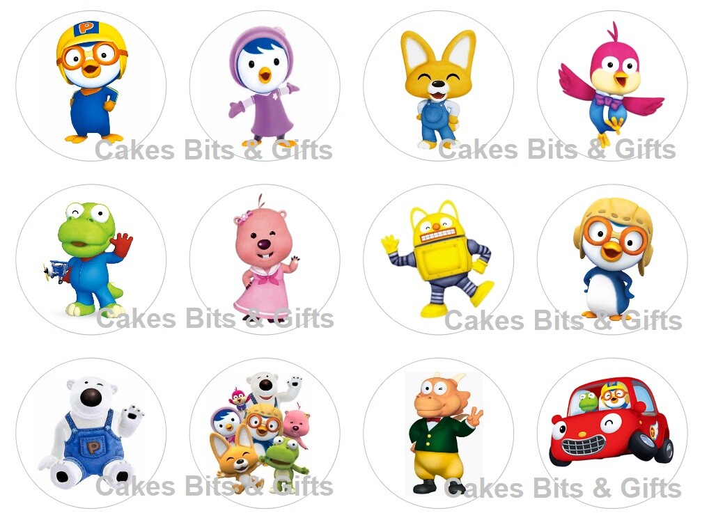 24x PORORO The Little Penguin MIX Edible Wafer Cupcake Toppers PRE-CUT ...