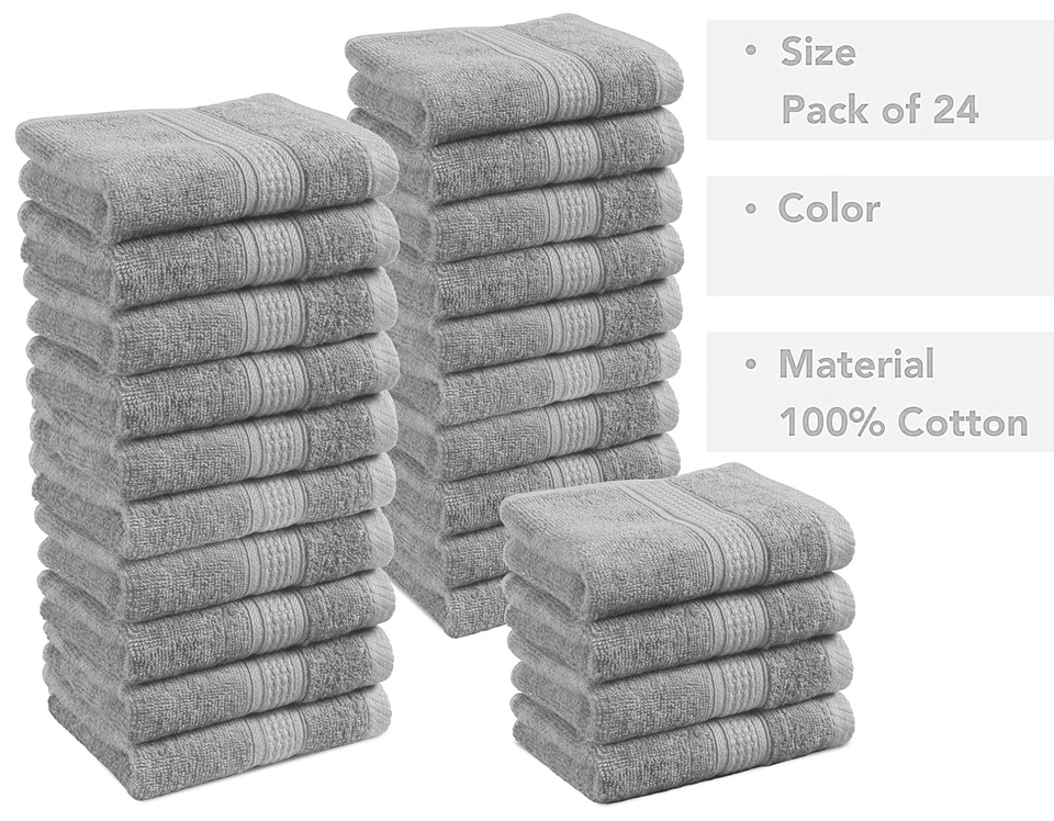 24x Face Cloths Flannels 100% Egyptian Cotton Washcloth Hotel Quality ...