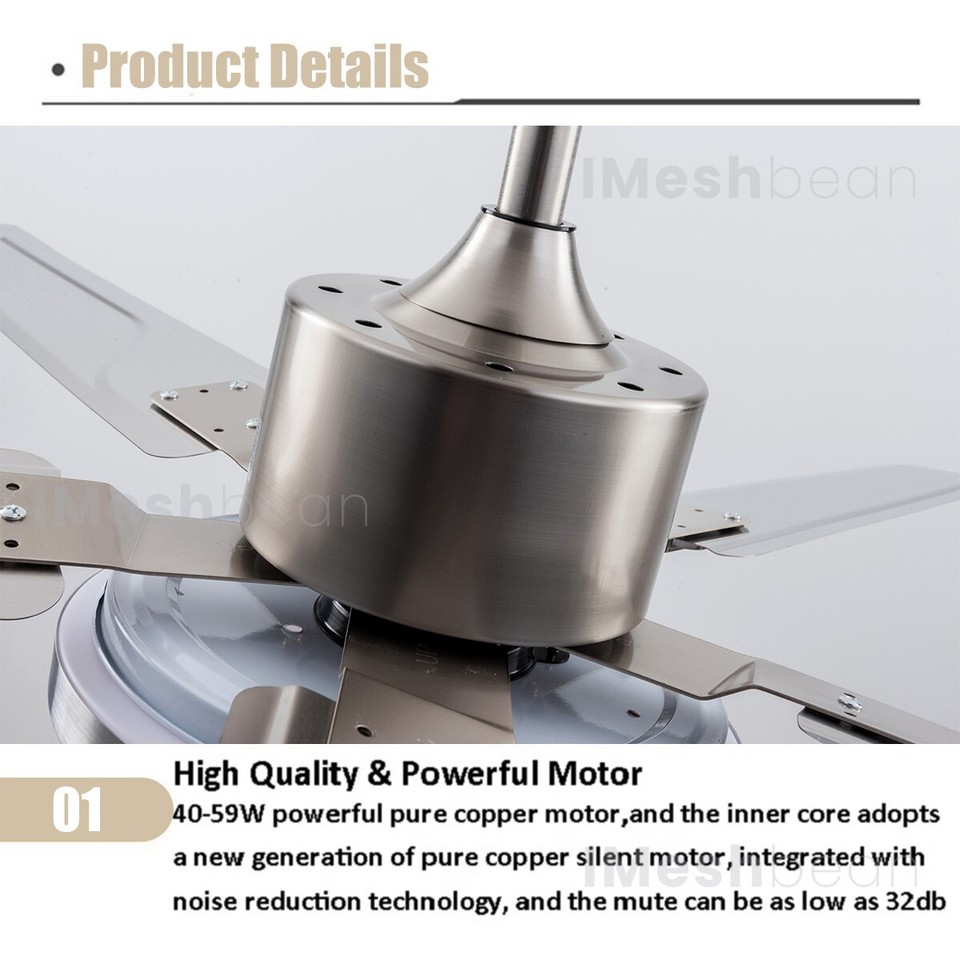 52" 5 Blades Indoor Control Remote Ceiling Fan with LED Light w/ Remote ...