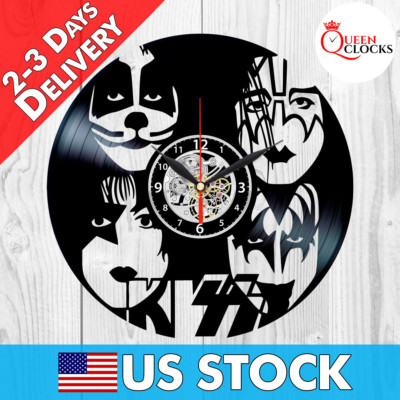 KISS Wall Clock Rock Band Vinyl Record Black Fan Art Best Gifts Home ...