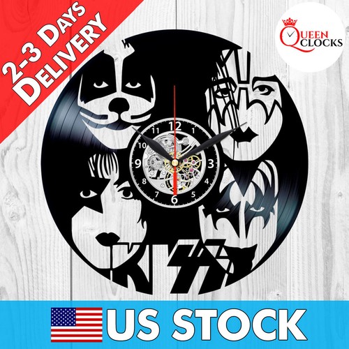 KISS Wall Clock Rock Band Vinyl Record Black Fan Art Best Gifts Home ...
