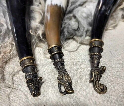 Real Drinking Horns with Urnes Knotwork Horse Carving – Brass Rim & Tip ...