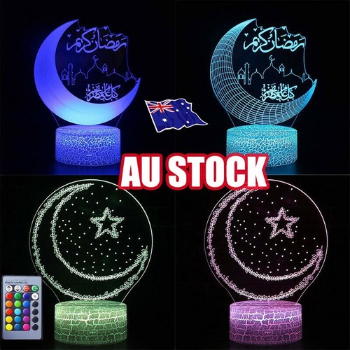 3D LED Night Light Moon Stars Lamp Islamic Eid Mubarak Ramadan Remote ...