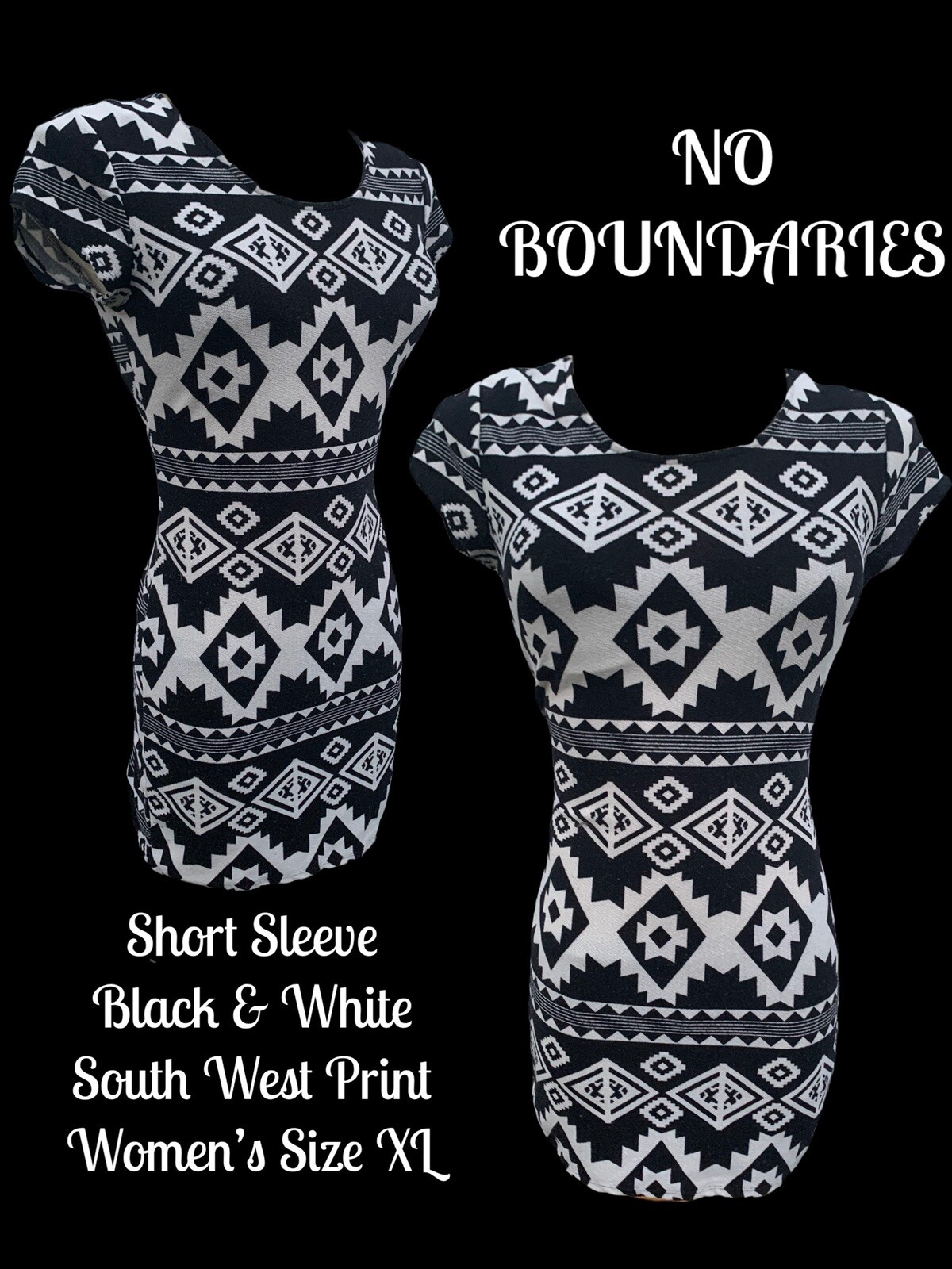 NO BOUNDARIES Short Sleeve Black/White Southwest Prin… - Gem