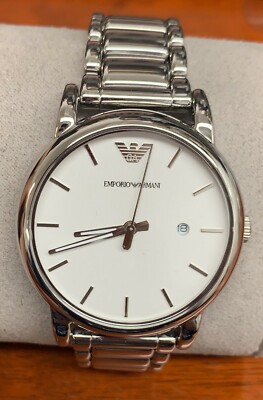 Emporio Armani AR1854 Classic White Dial Stainless Steel Men's Watch | eBay