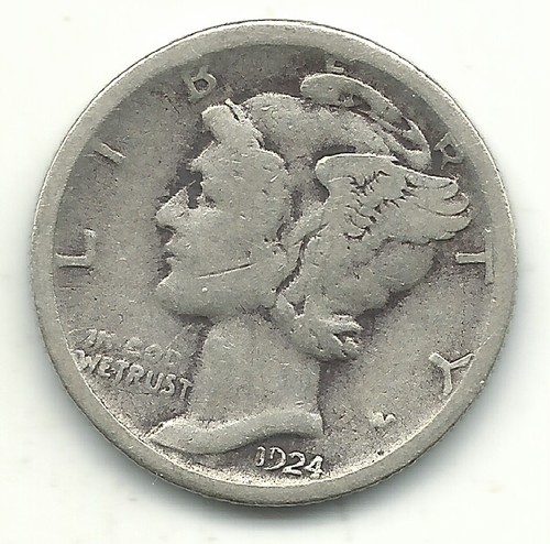 VERY NICE + 1924 S MERCURY SILVER DIME-DOUBLING DATE MISSTRUCK DIGITS ...