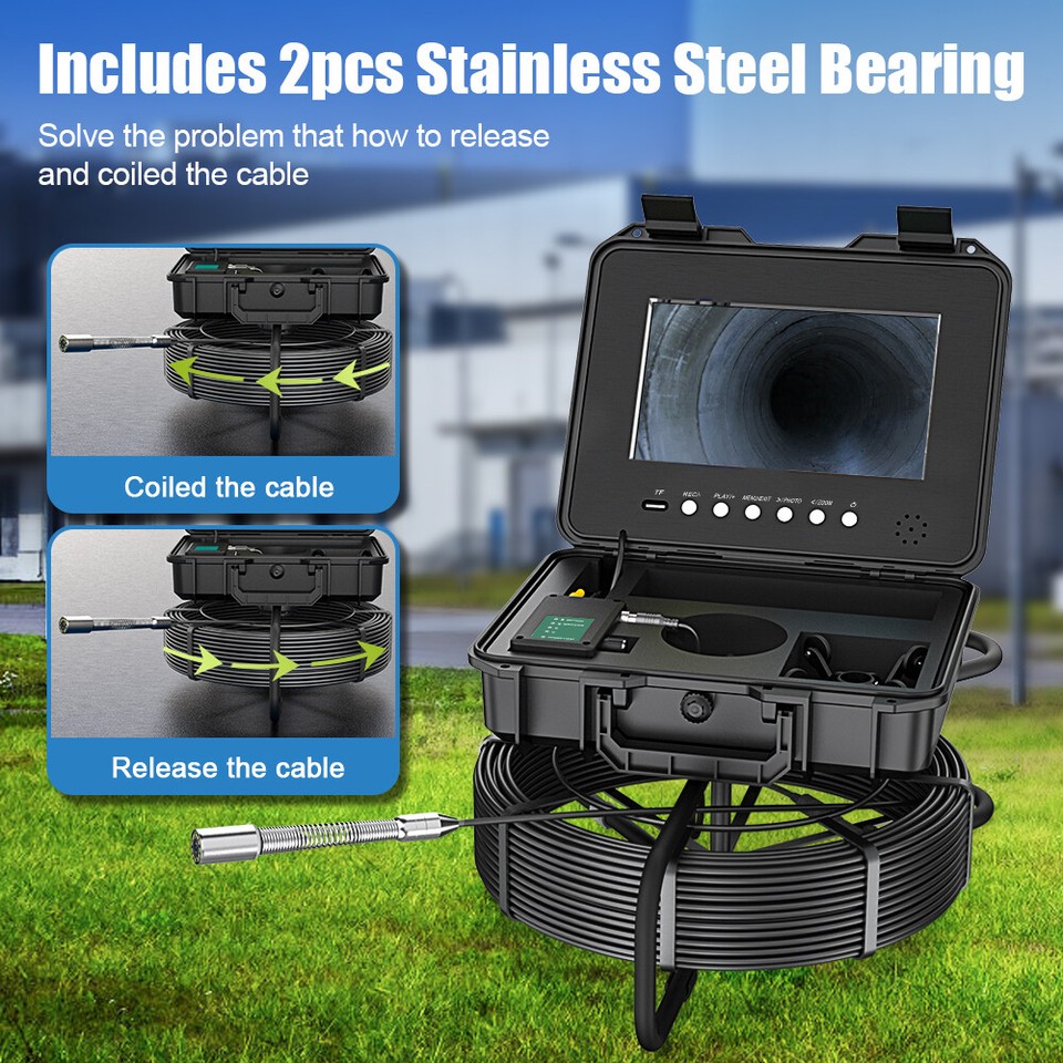 50m 10" Sewer Drain Pipe Inspection Camera with Self-leveing 512hz ...