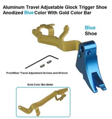 Blue Aluminum Travel Adjustable Trigger Shoe With Gold Bar F G17 G19 ...