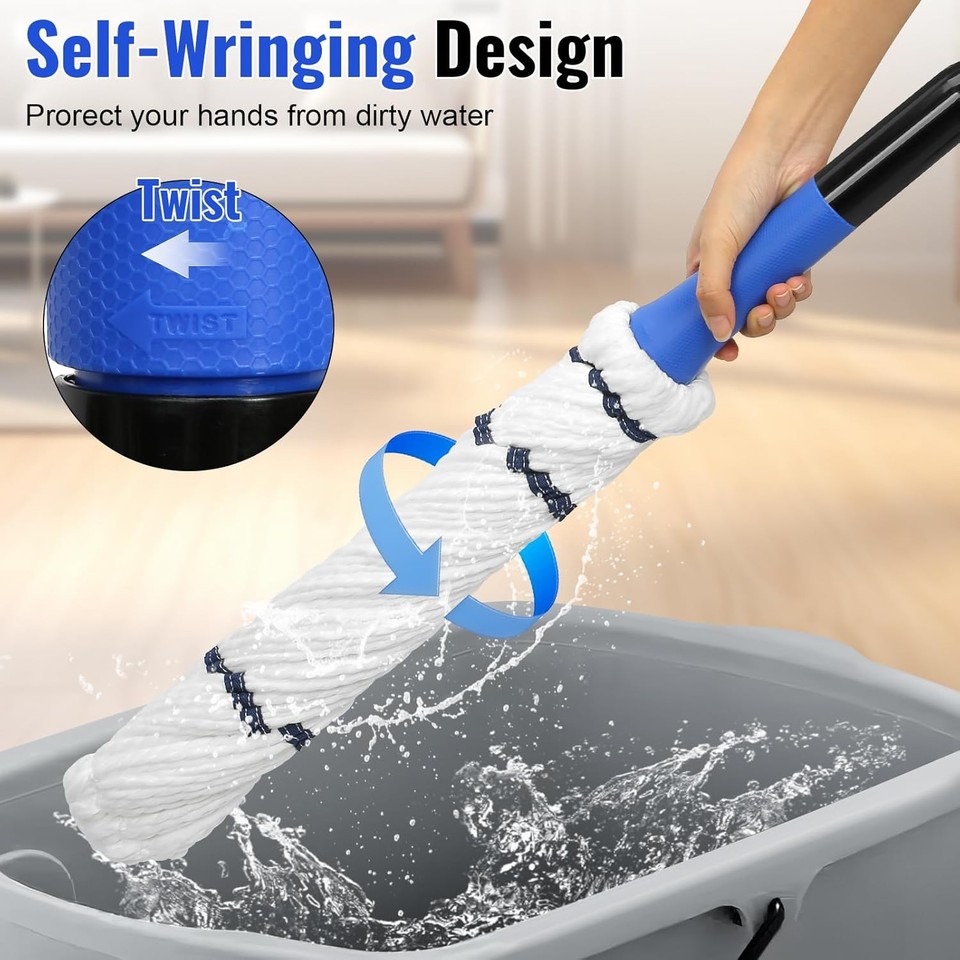 Self Wringing Mop Microfiber Twist Mop for Floor Cleaning, String Wet ...