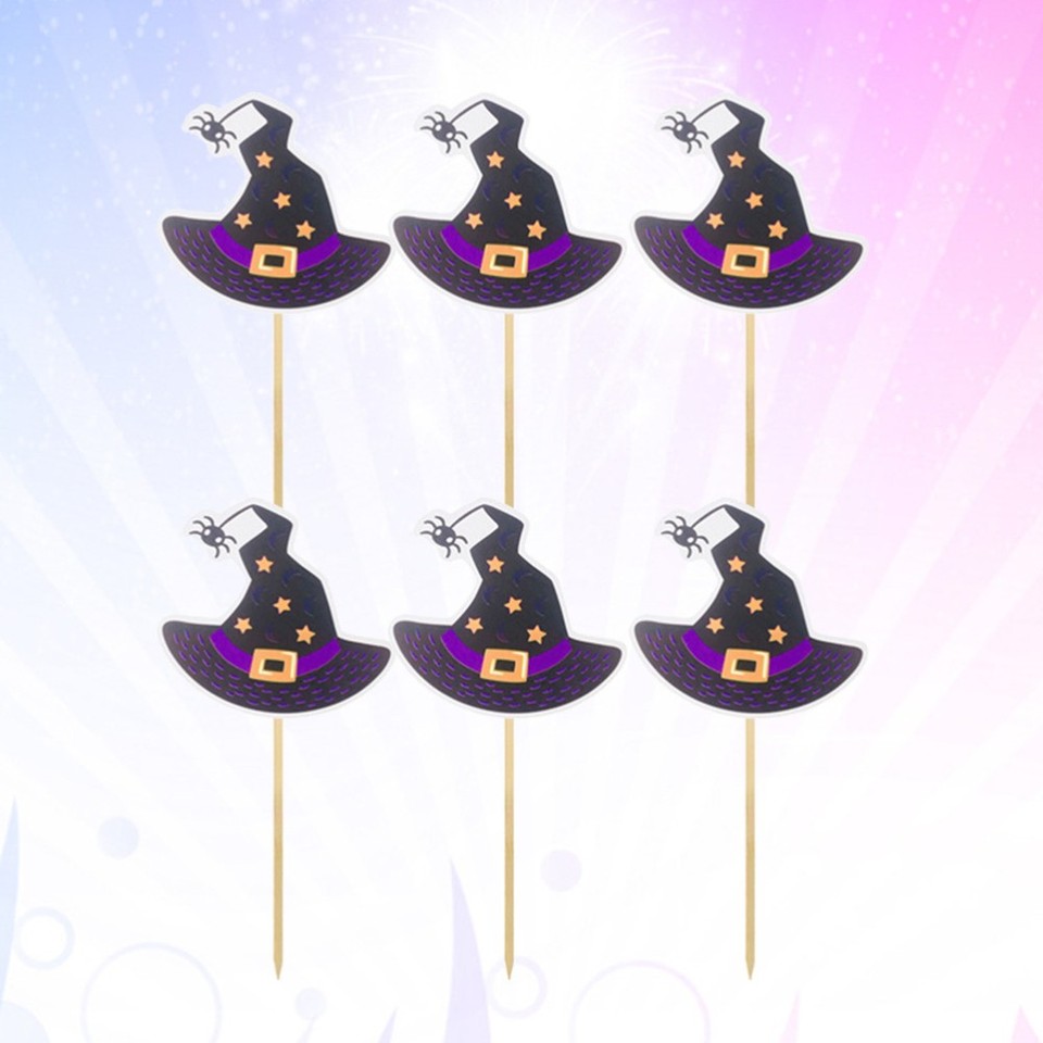 24Pcs Halloween Cake Toppers Witch Hat Cake Picks Fruit Picks Cupcake ...