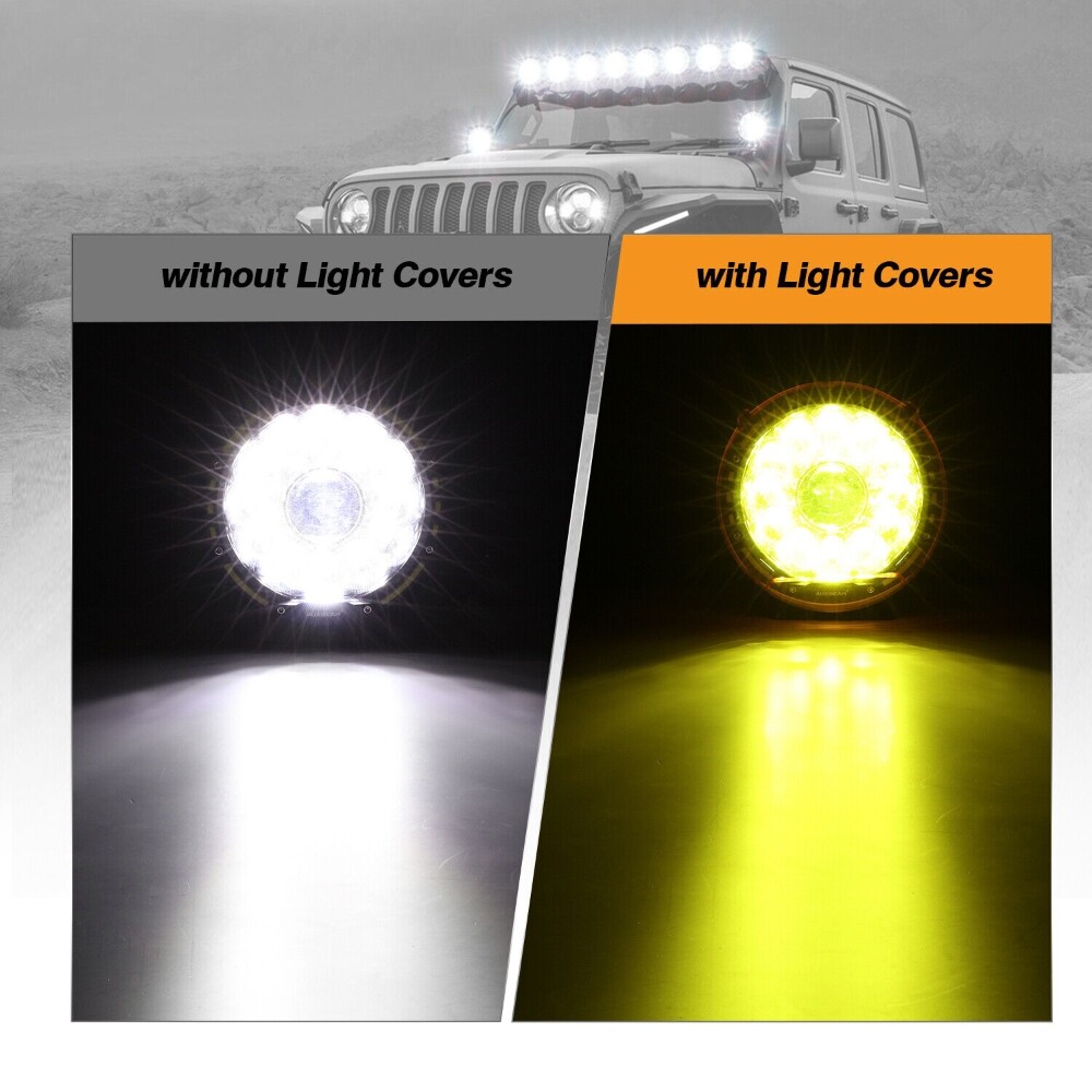 Pair Round Yellow 7 Inch Driving Lights Cover Off Road Lights Len ...