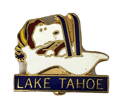 Vtg Peanuts Snoopy Skiing Pin Lake Tahoe Ski Lapel Pin California ...